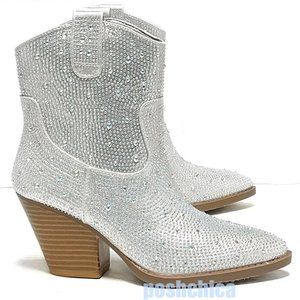 Shoes | New Women Silver Rhinestone Sparkly Cowboy Western Boots | Poshmark